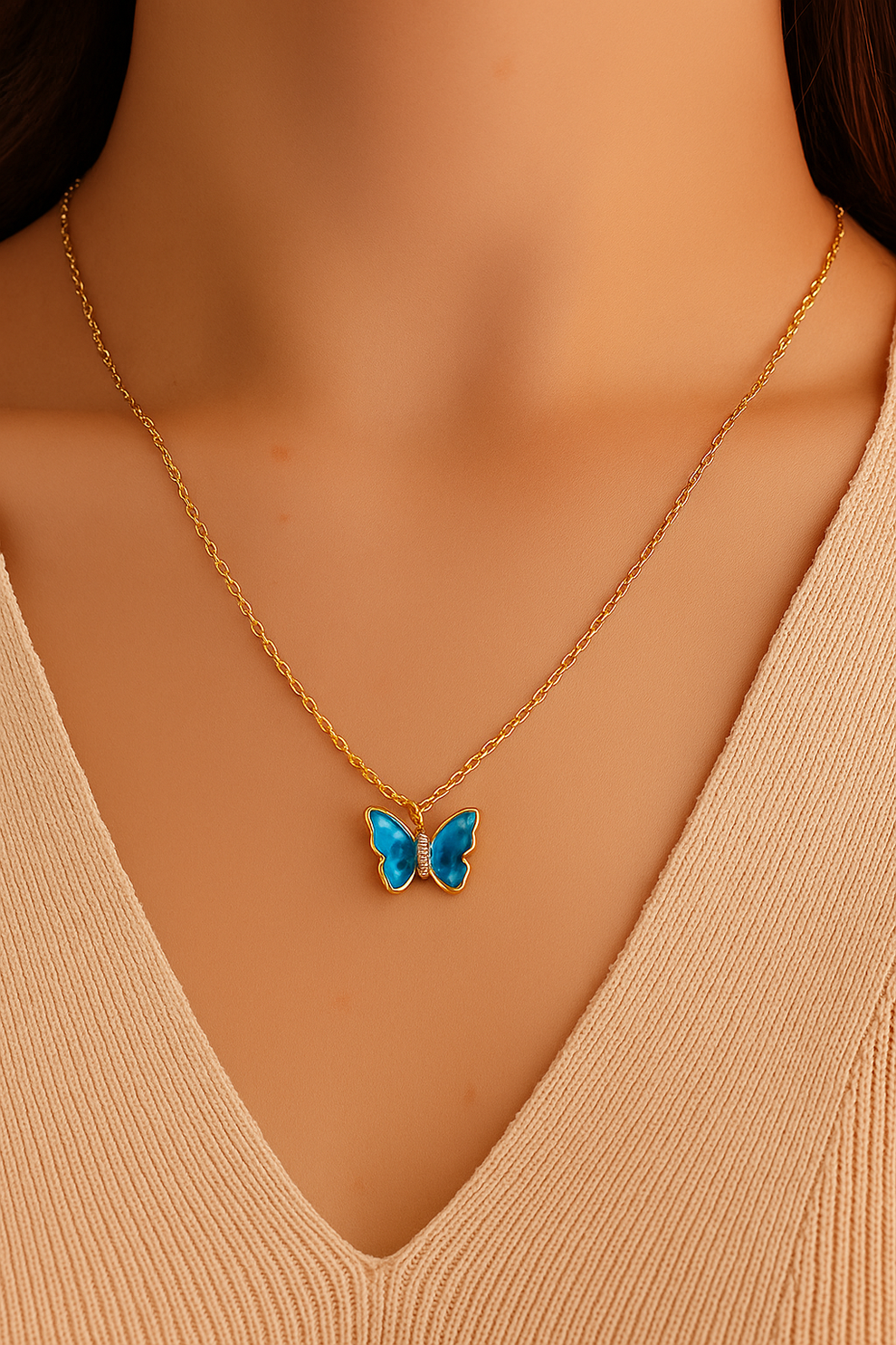 Blue Butterfly Charm Necklace – GRACE